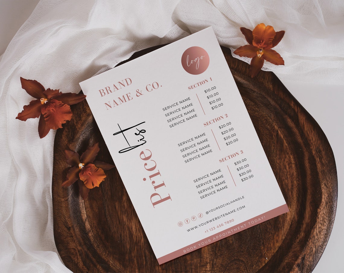 Small Business Price List Template Editable Printable Price - Etsy
