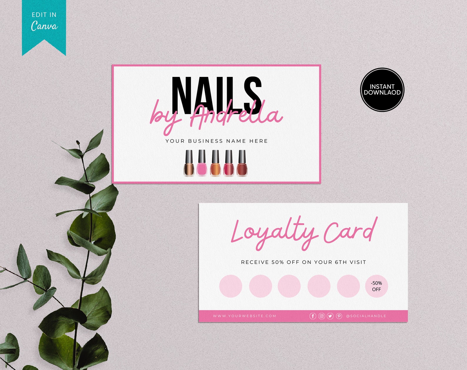 Nail Salon Loyalty Card Printable Loyalty Card Template - Etsy
