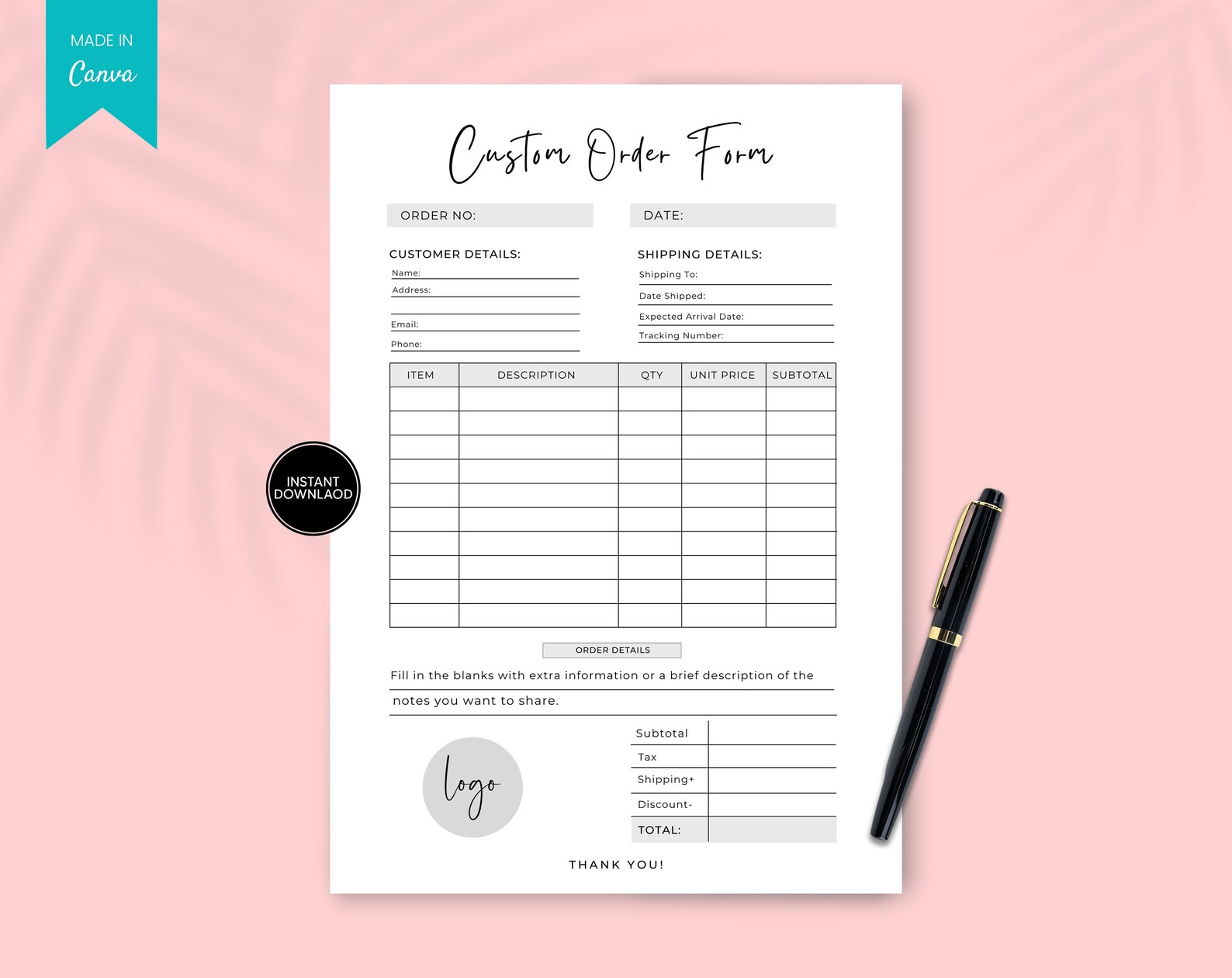 EDITABLE Order Form Template Invoice Form Template Printable - Etsy