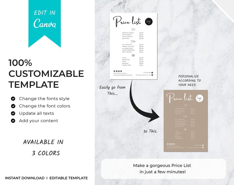 Editable Price List Template Small Business Price Guide - Etsy