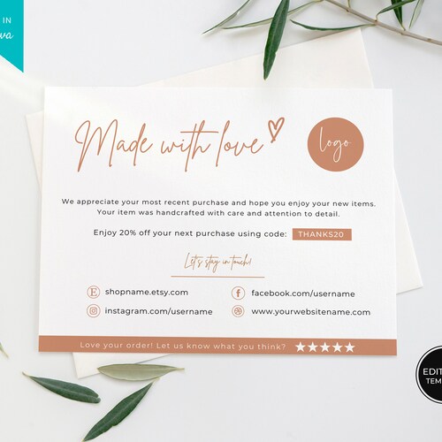 ADD YOUR LOGO Printable Small Business Insert Card / Simple | Etsy