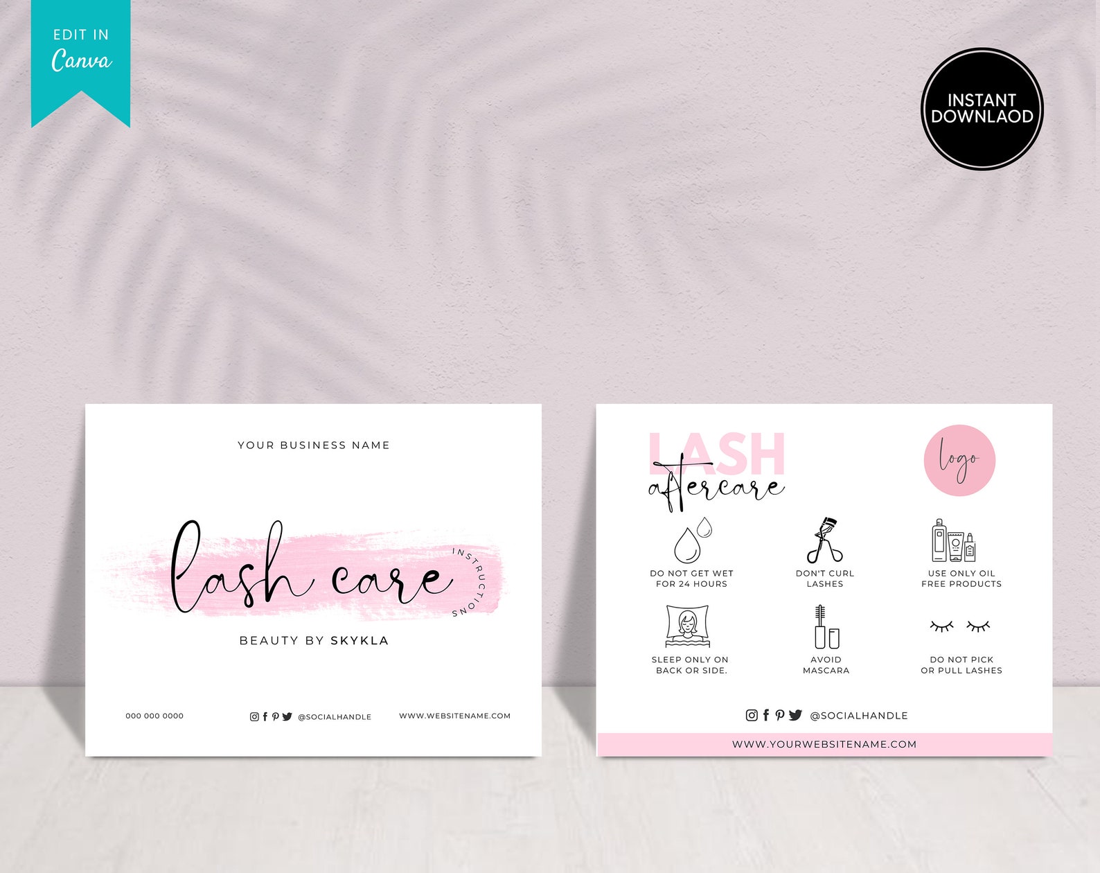 Lash Care Card Editable Aftercare Card DIY Beauty Lash - Etsy