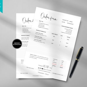 EDITABLE Order Form Template, Invoice Form Template, Printable Order ...