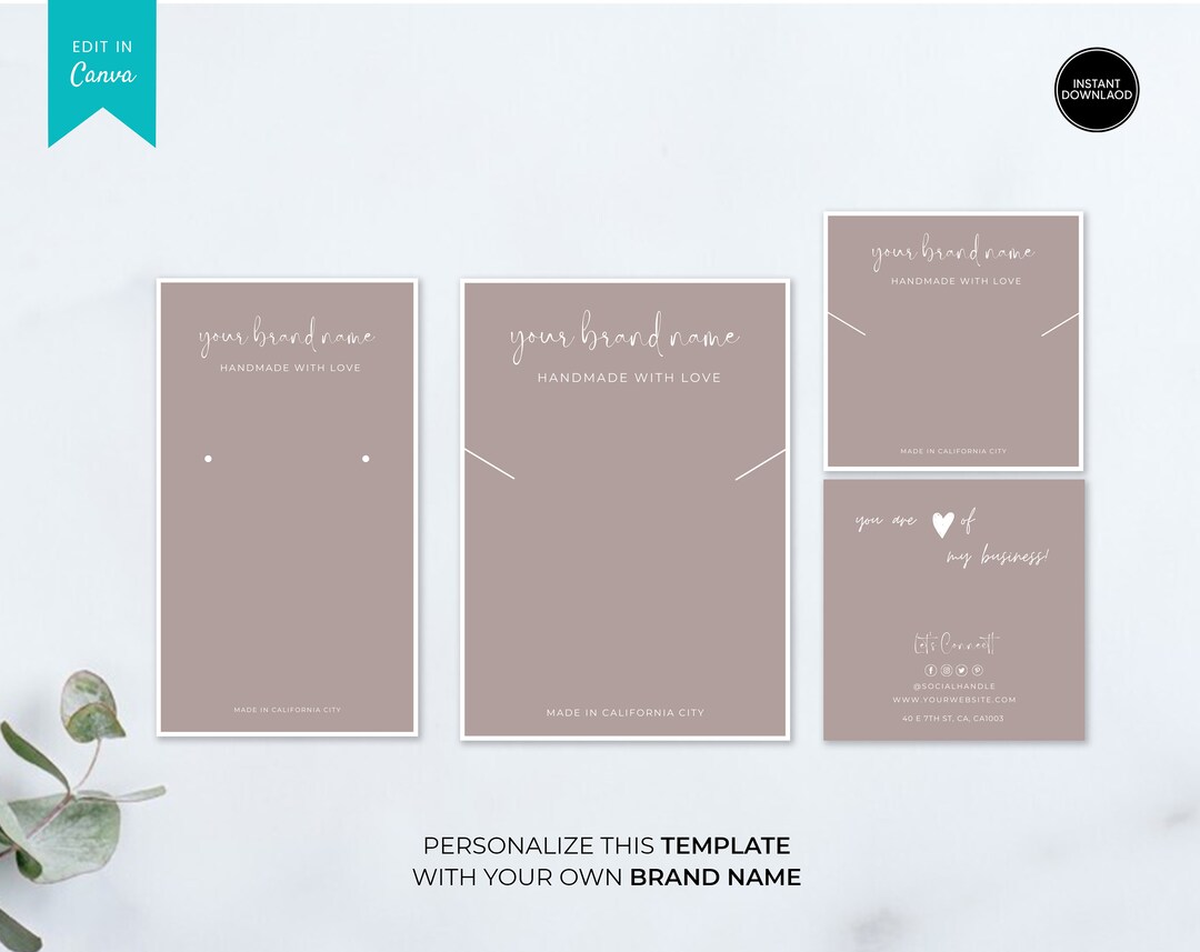 Editable Earring Card Template, Custom Earring Display Card, Minimal ...