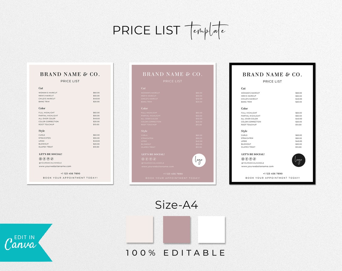 Small Business Price List Template Editable Printable Price - Etsy