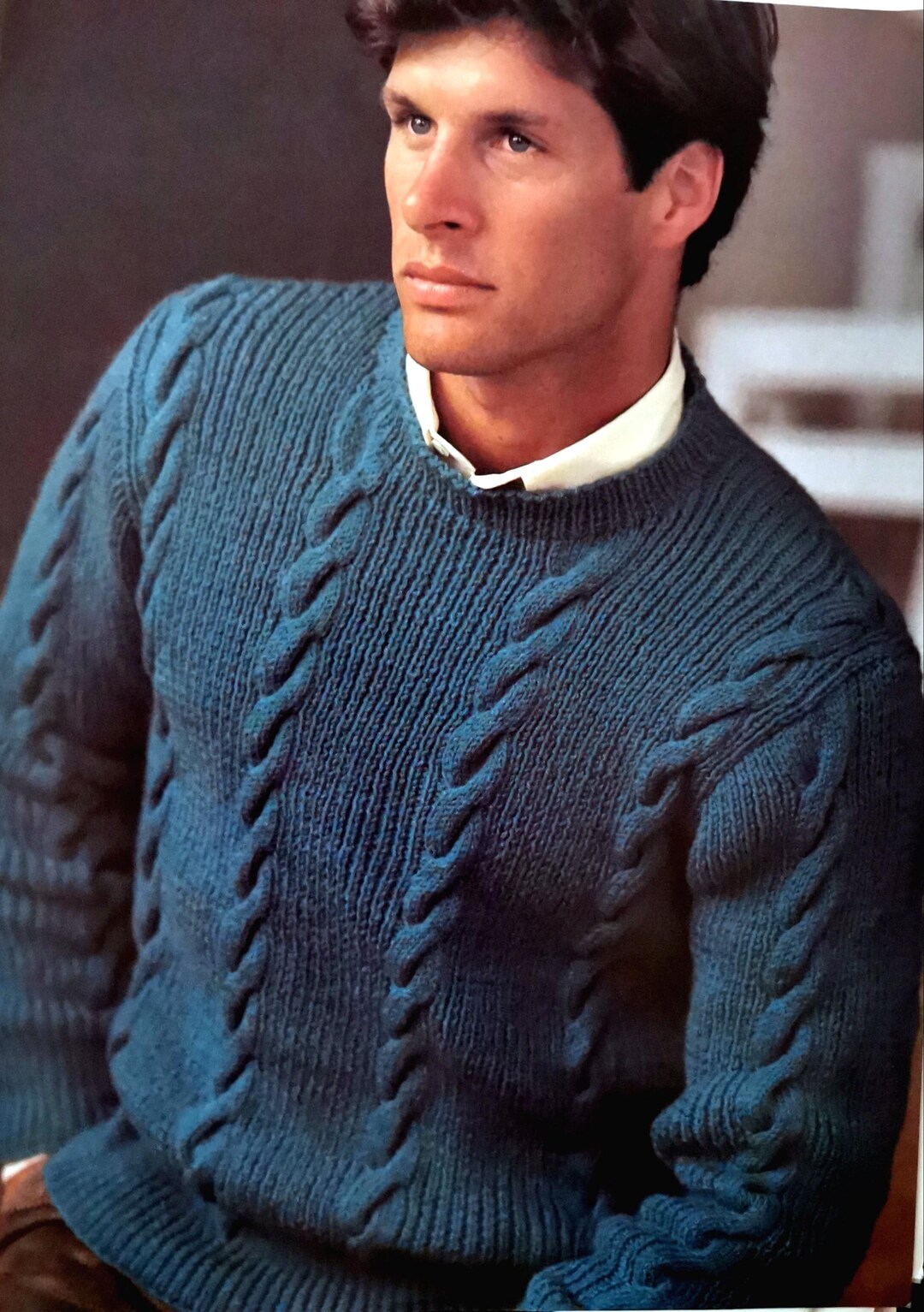 VOGUE 1950's Men's Vintage Cable and Rib Sweater Pullover Jumper Round ...