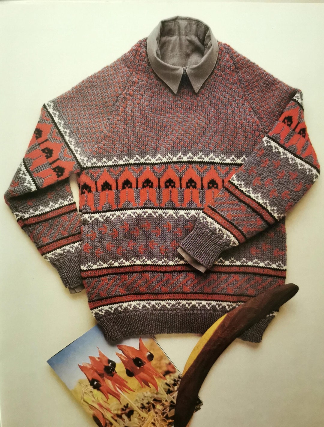 Adult Teen 80's Fair Isle Australia Motif Desert Emu Track Design ...