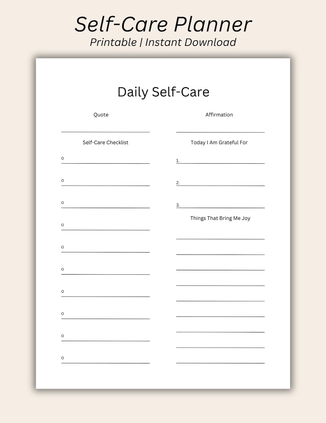 Daily Self-care Planner Checklist Printable Template PDF Sizes US ...