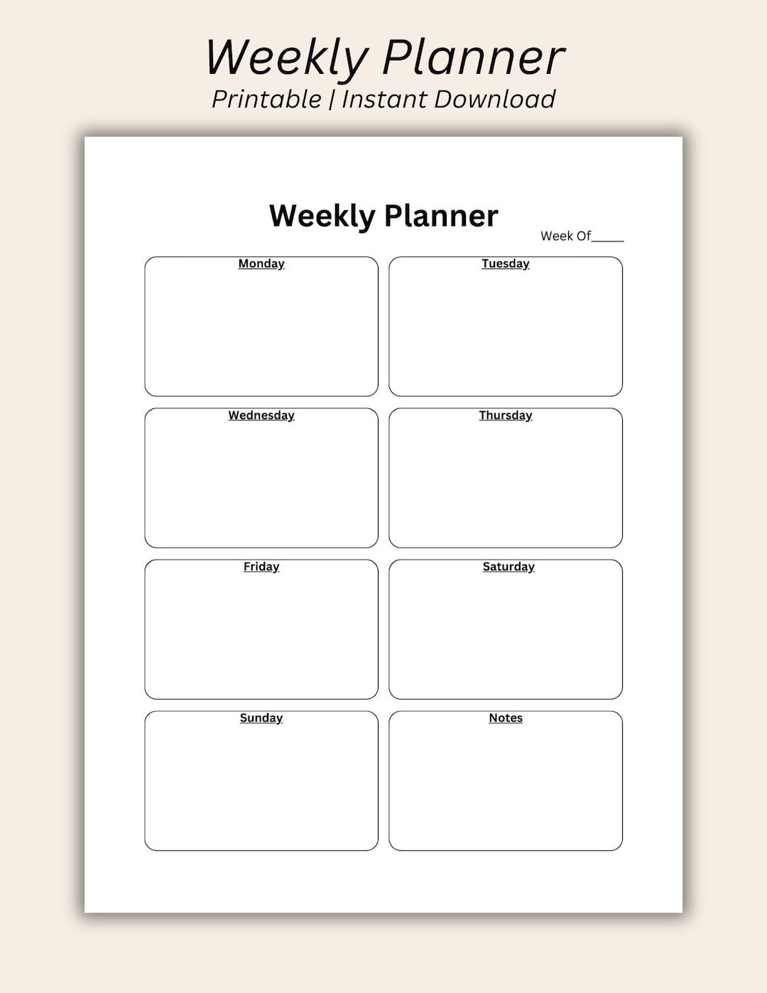 Weekly Planner Printable Template PDF Sizes US Letter & A4 Instant ...