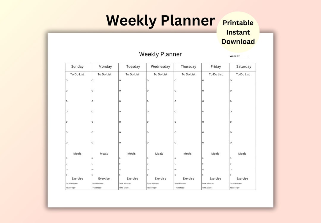 Weekly to Do List Planner Printable Template PDF Sizes US Letter & A4 ...