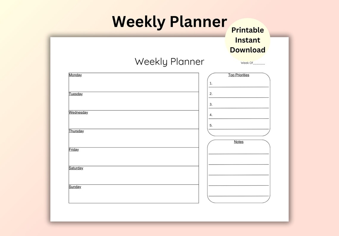 Weekly Planner Printable Template PDF Sizes US Letter & A4 Instant ...