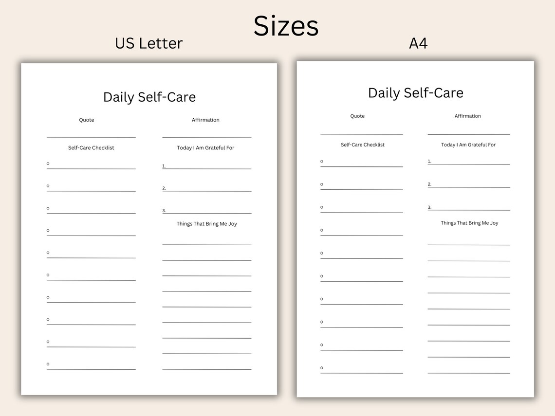 Daily Self-care Planner Checklist Printable Template PDF Sizes US ...