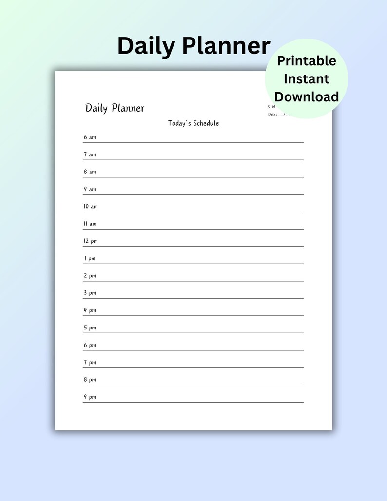 Daily Schedule Planner Printable Template PDF Sizes US Letter & A4 ...