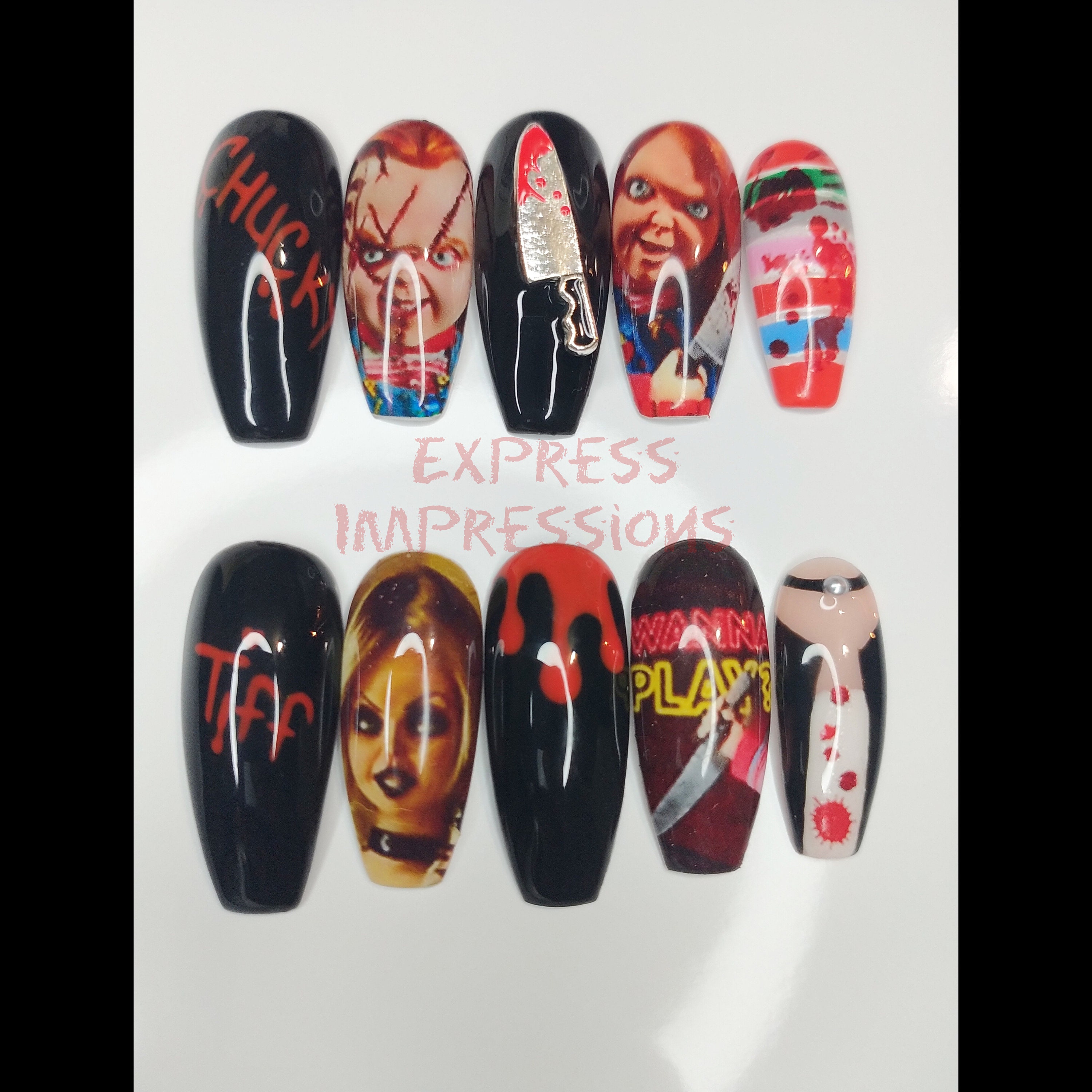 Chucky Press on Nails Halloween Press on Nails Hand Drawn - Etsy