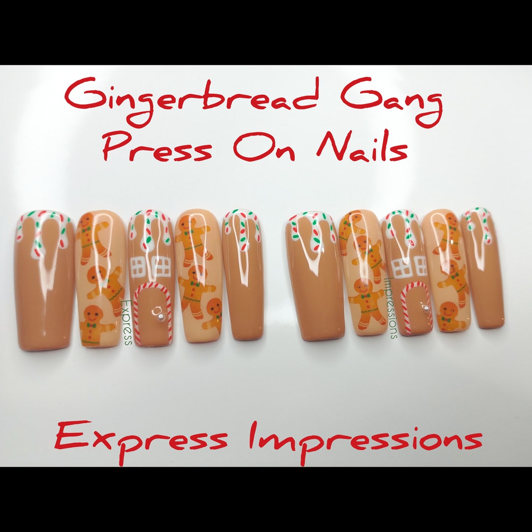 Gingerbread Press on Nails, Christmas Sprinkle Nails, Made to Order ...