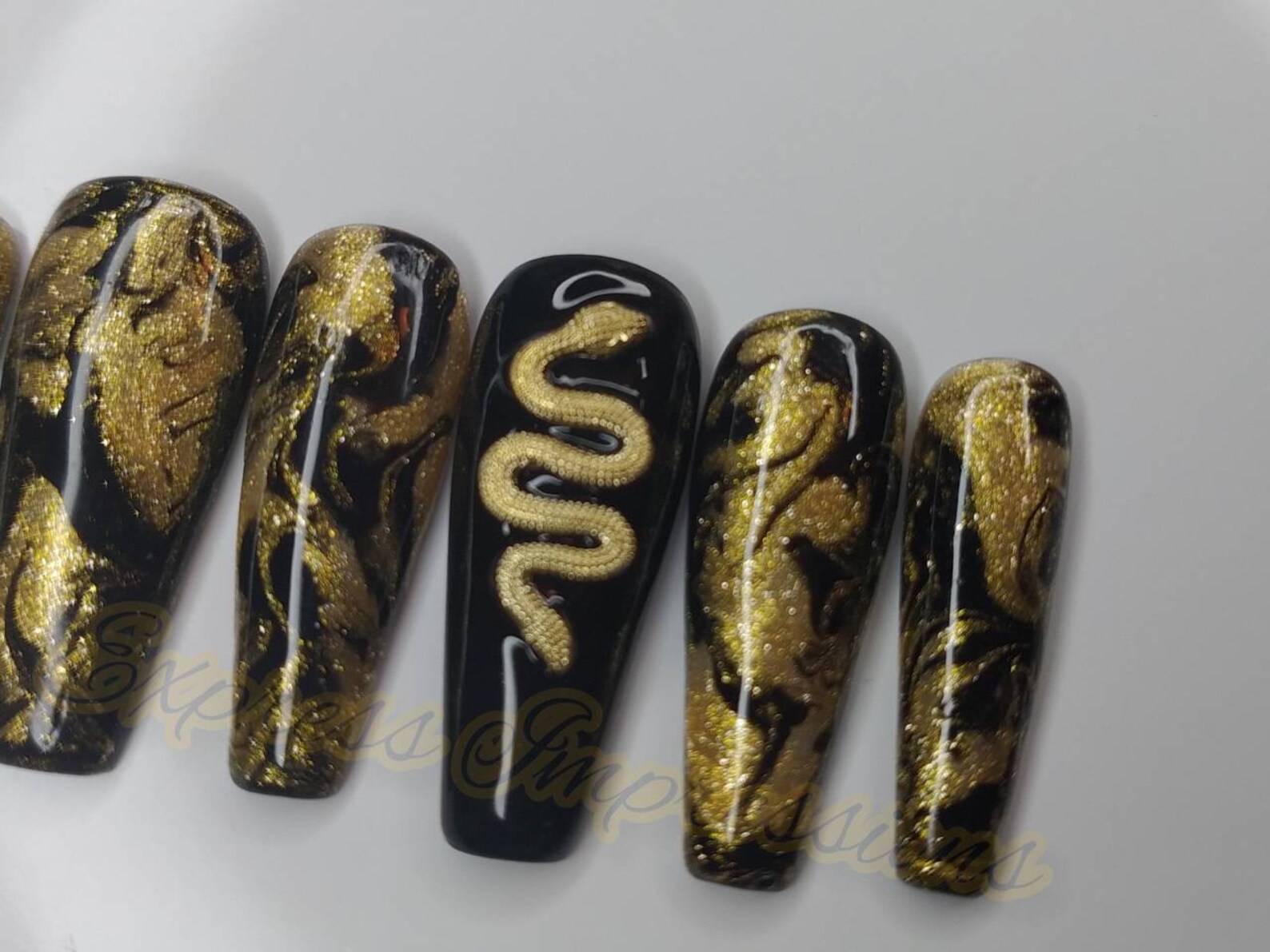 Egyptian Snake Press on Nails, Black and Gold Press on Nails, Gold ...