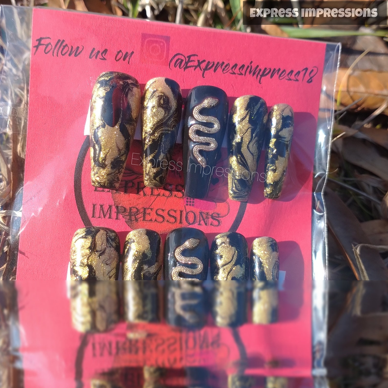 Egyptian Snake Press on Nails, Black and Gold Press on Nails, Gold ...