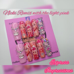 Nicki Minaj Press on Nails, Made to Order Nails, Pink Concert Nails ...