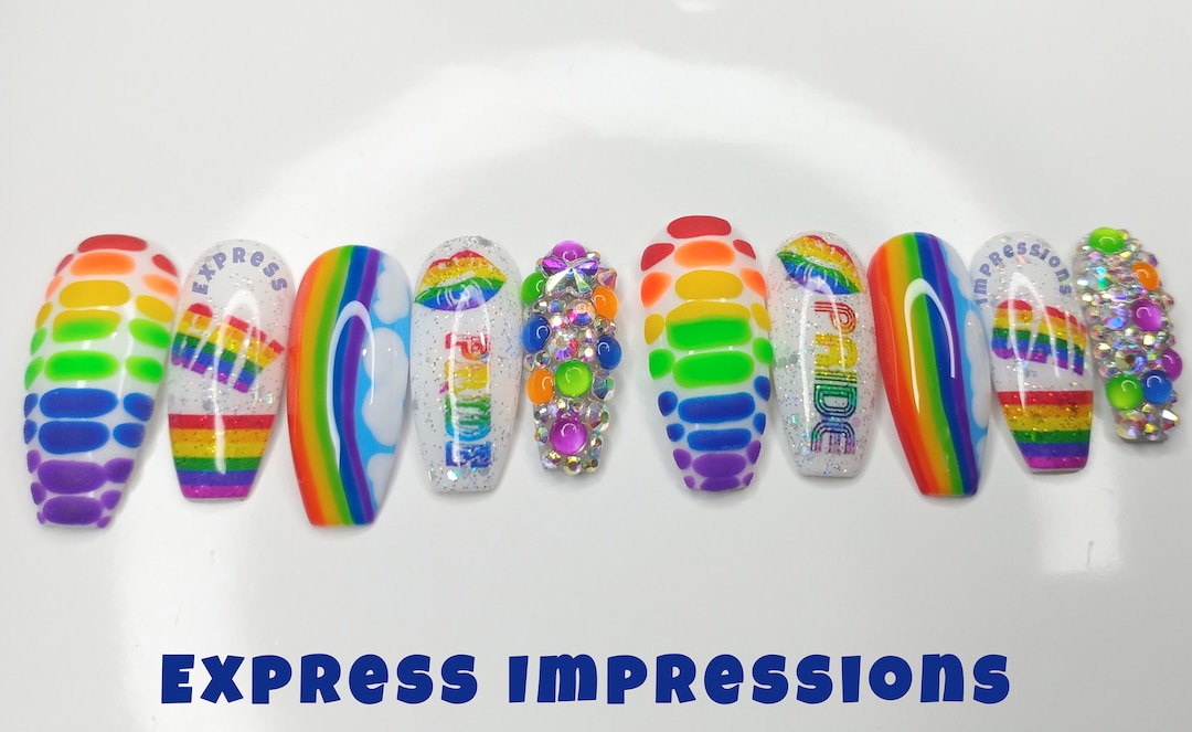 Gay Pride Press on Nails|colorful Nails|multicolor Nails|lgbtq Press on ...