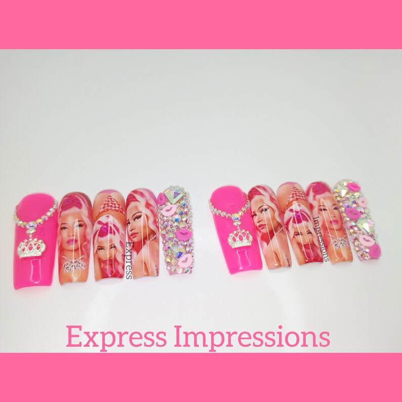Nicki Minaj Press on Nails, Made to Order Nails, Pink Concert Nails ...