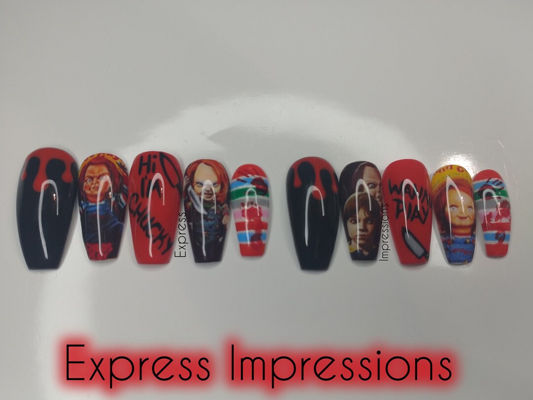 Chucky Press on Nails, Halloween Nails, Chucky Doll Nails, Classic ...