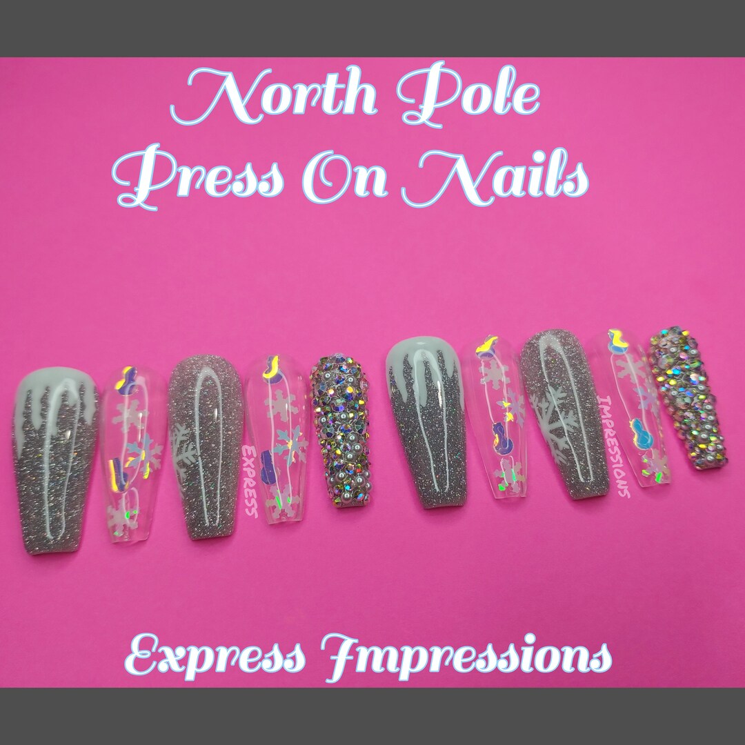 North Pole Press on Nails, Icey Press on Nails, Winter Nails, Bling ...