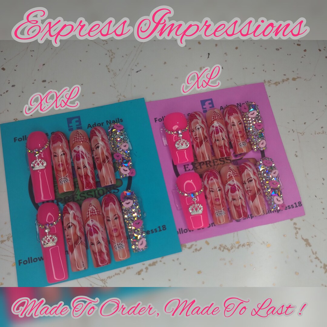 Nicki Minaj Press on Nails, Made to Order Nails, Pink Concert Nails ...