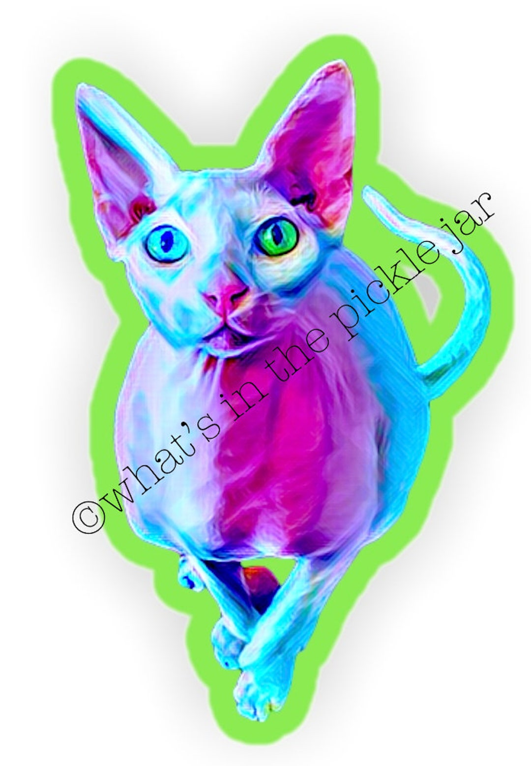 Sphynx Cat Sticker- Rainbow Sphynx Cat, Cat Lover Laptop Sticker, iPad ...
