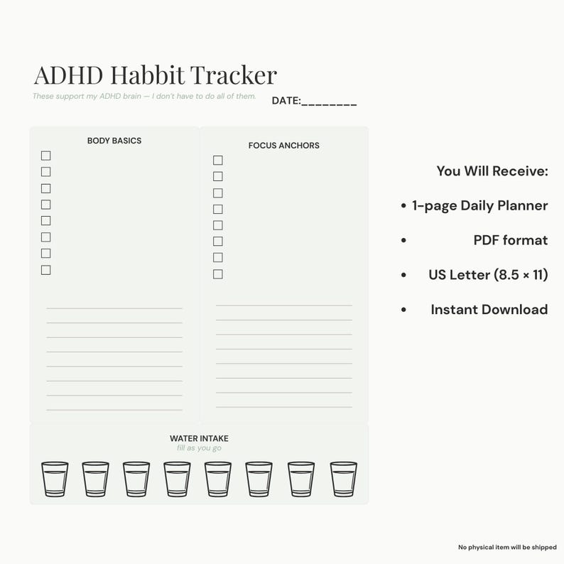 ADHD Planner Printable Bundle | Brain Dump, Habit Tracker (instant ...