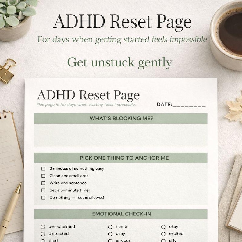2026 ADHD Planner Bundle Printable | Brain Dump, Habit Tracker & Reset ...