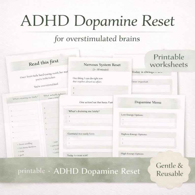ADHD Dopamine Reset Worksheets, Burnout & Overstimulation Relief (PDF ...