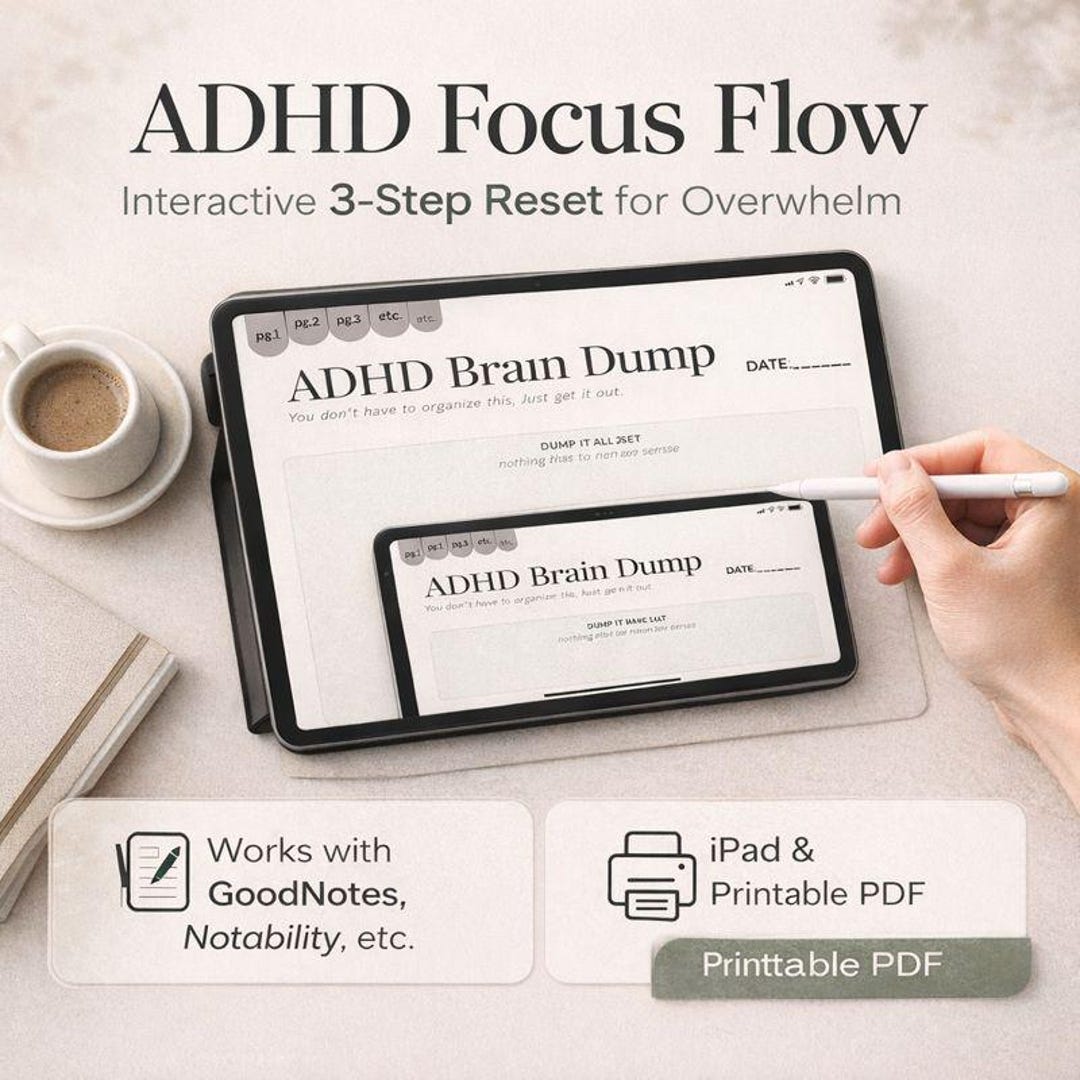 ADHD Focus Flow for Goodnotes & Notability - Interactive Brain Dump | 3 ...