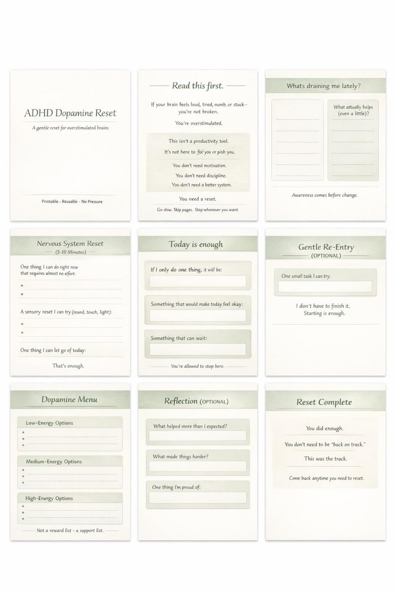 ADHD Dopamine Reset Worksheets, Burnout & Overstimulation Relief (PDF ...