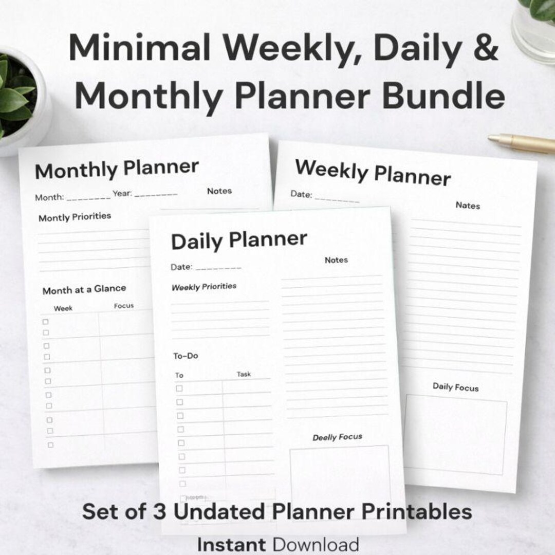 Minimalist Planner Bundle | Daily, Weekly, Monthly (PDF) - Etsy