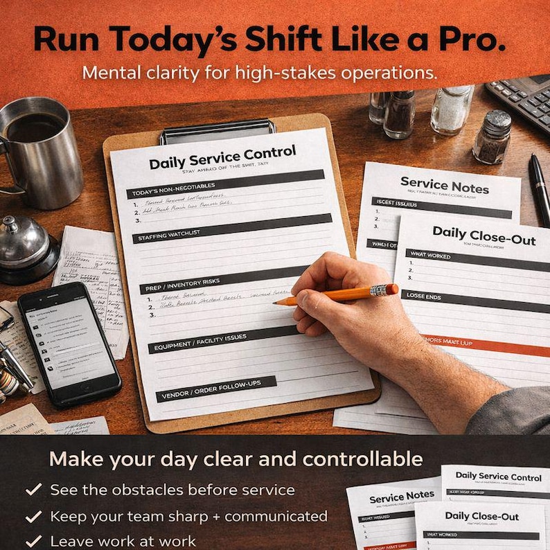 Restaurant Manager Planner | Daily Service Control System (printable ...