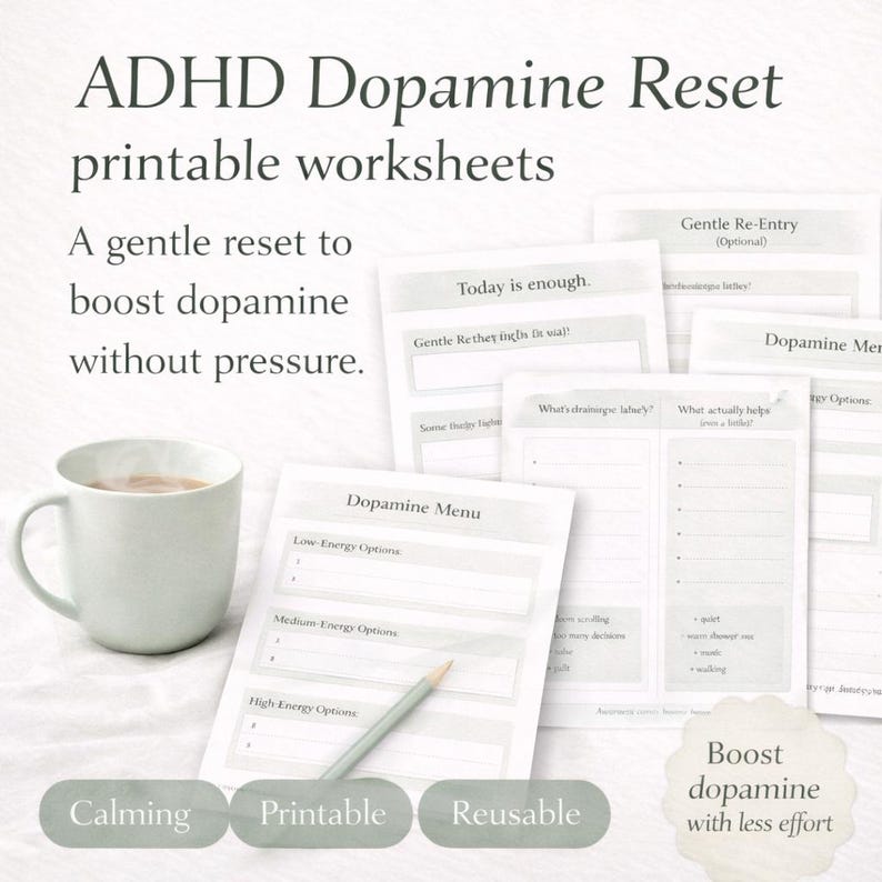 ADHD Dopamine Reset Worksheets, Burnout & Overstimulation Relief (PDF ...