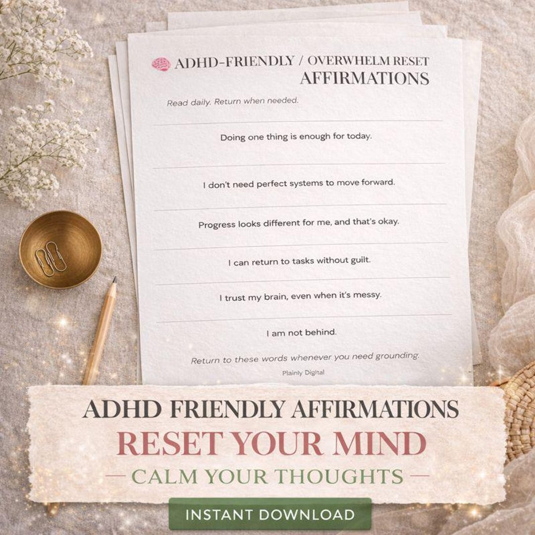2026 ADHD Affirmations Printable | Overwhelm-friendly Mindset Reset ...