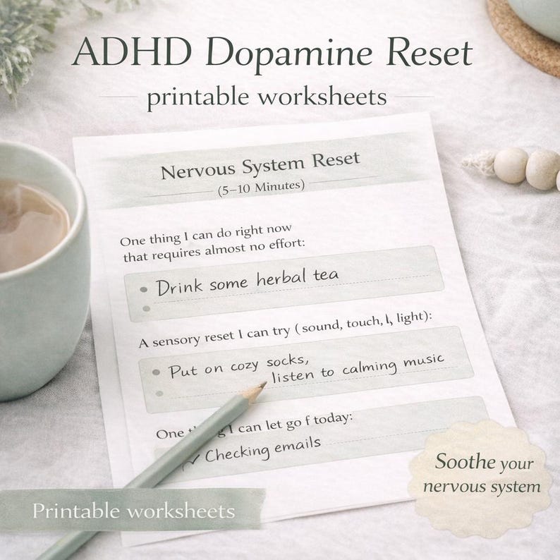 ADHD Dopamine Reset Worksheets, Burnout & Overstimulation Relief (PDF ...