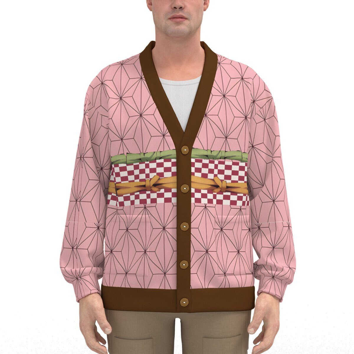 Nezuko Anime Sweater Knitted Fleece Cardigan With Button Closure Anime ...