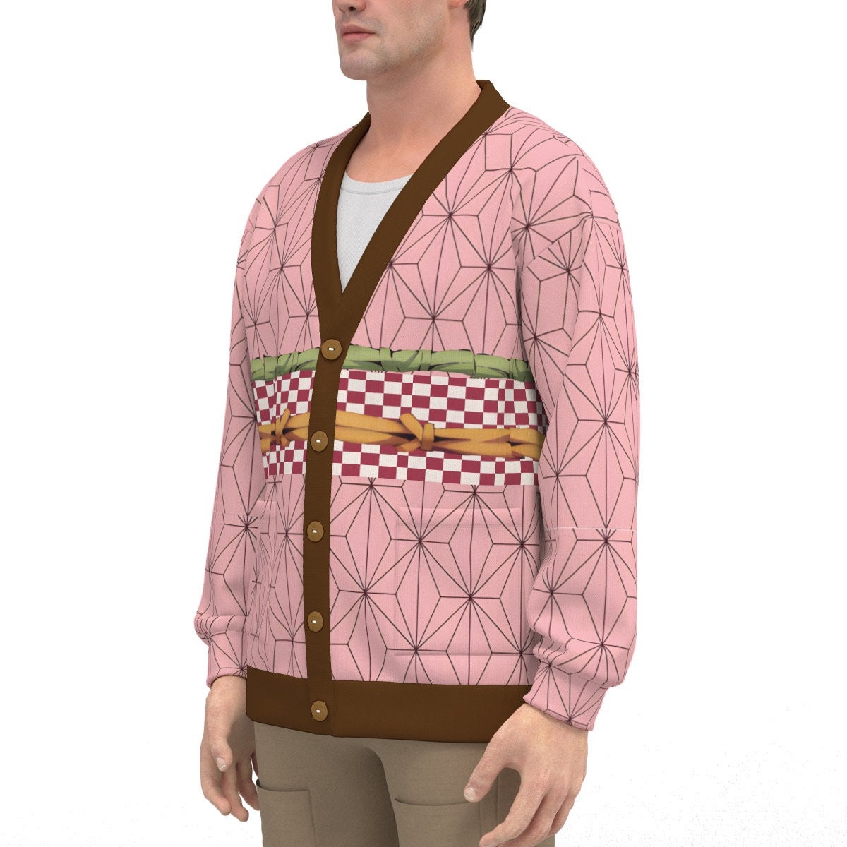 Nezuko Anime Sweater Knitted Fleece Cardigan With Button Closure Anime ...