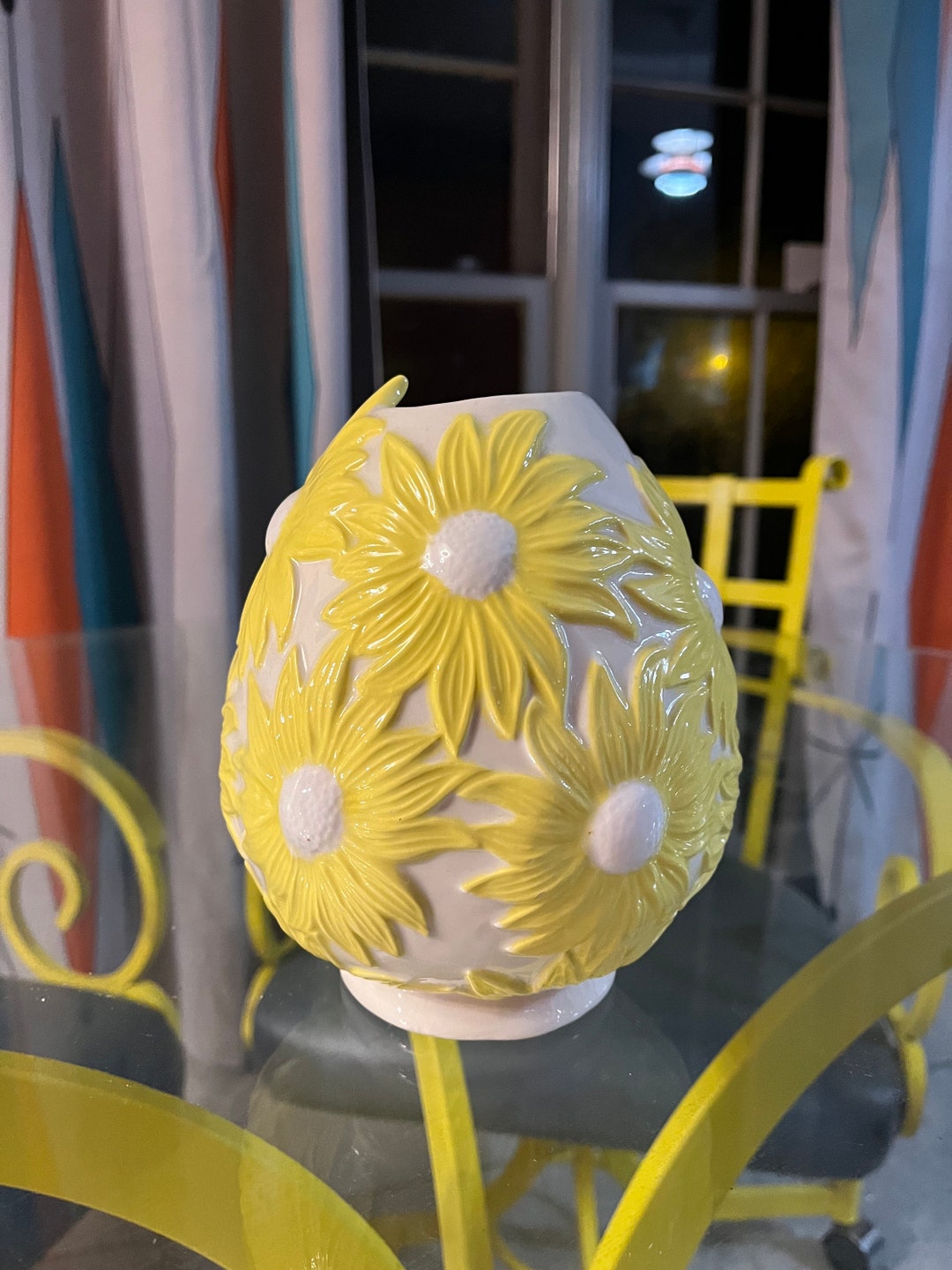 MCM Yellow Sunflower Pottery Vase - Etsy