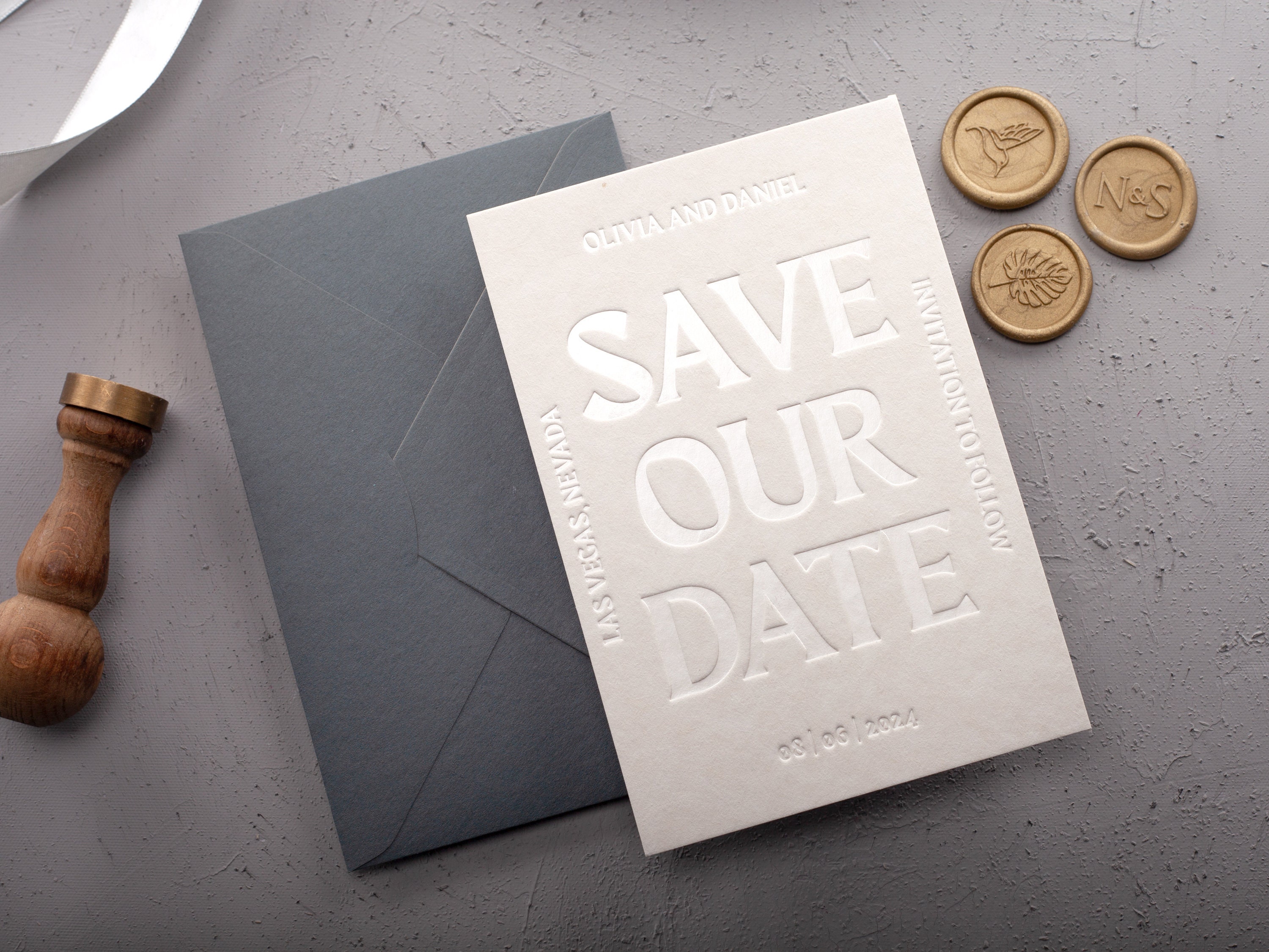 Blind Debossed Minimal Save the Date Card, Letterpress Wedding ...