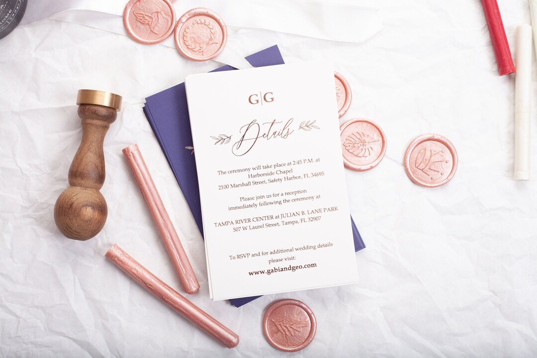 Elegant Details Card, Printed Wedding Details Card, Foil Detail Cards ...