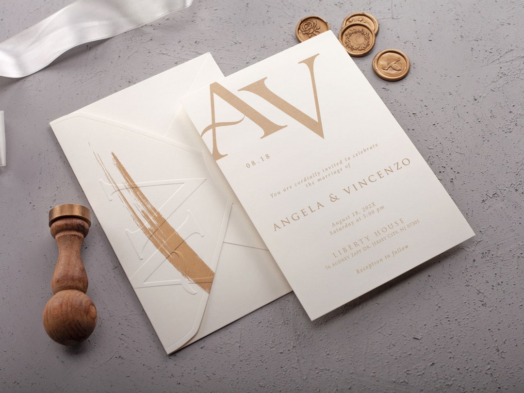 Embossed Ivory Wedding Invitation: Personalized Initial Envelope - Etsy