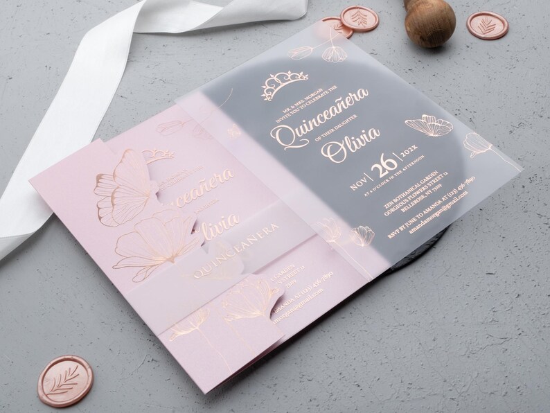 Acrylic Quinceañera Invitation: Crown, Flowers, Butterflies - Etsy