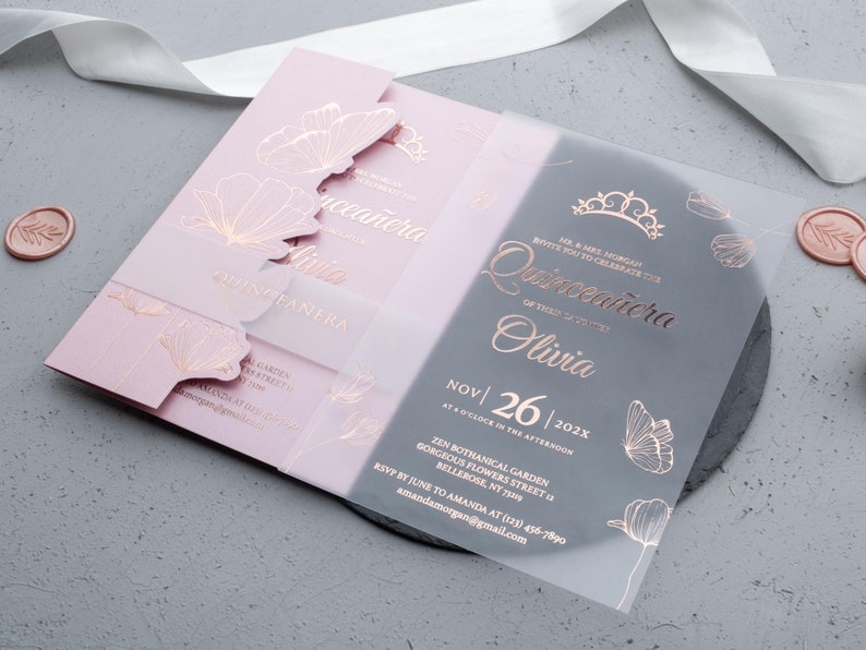 Acrylic Quinceañera Invitation: Crown, Flowers, Butterflies - Etsy