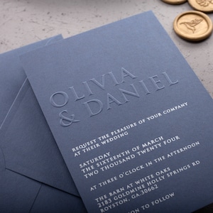 Embossed Dusty Blue Wedding Invitation With Envelope - Etsy
