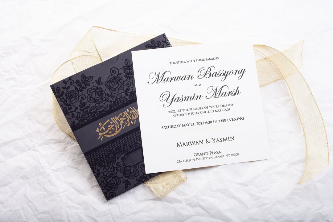 Elegant Arabic Wedding Invitation With Gold Foil ...