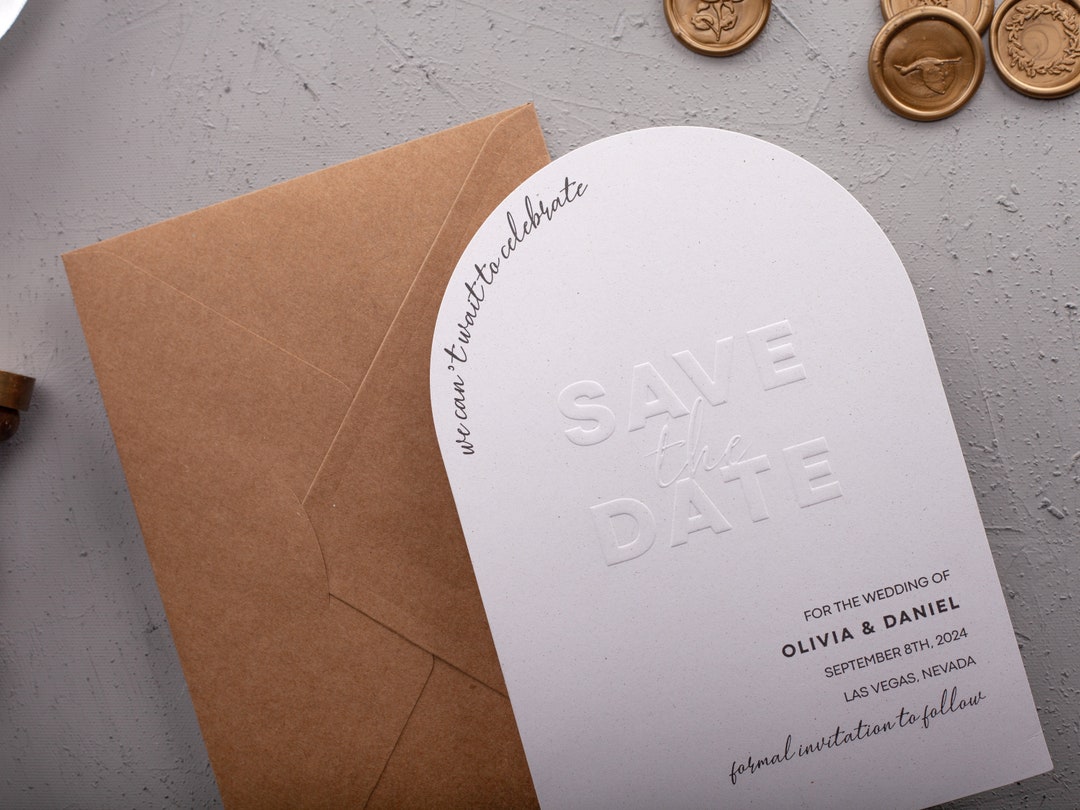Embossed Arch Save the Date Card, Minimal Wedding Announcement Card - Etsy