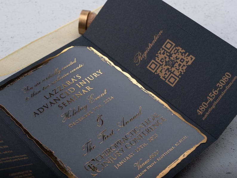 Gold Foil Corporate Event Invitation: Black Acrylic Seminar Invite ...